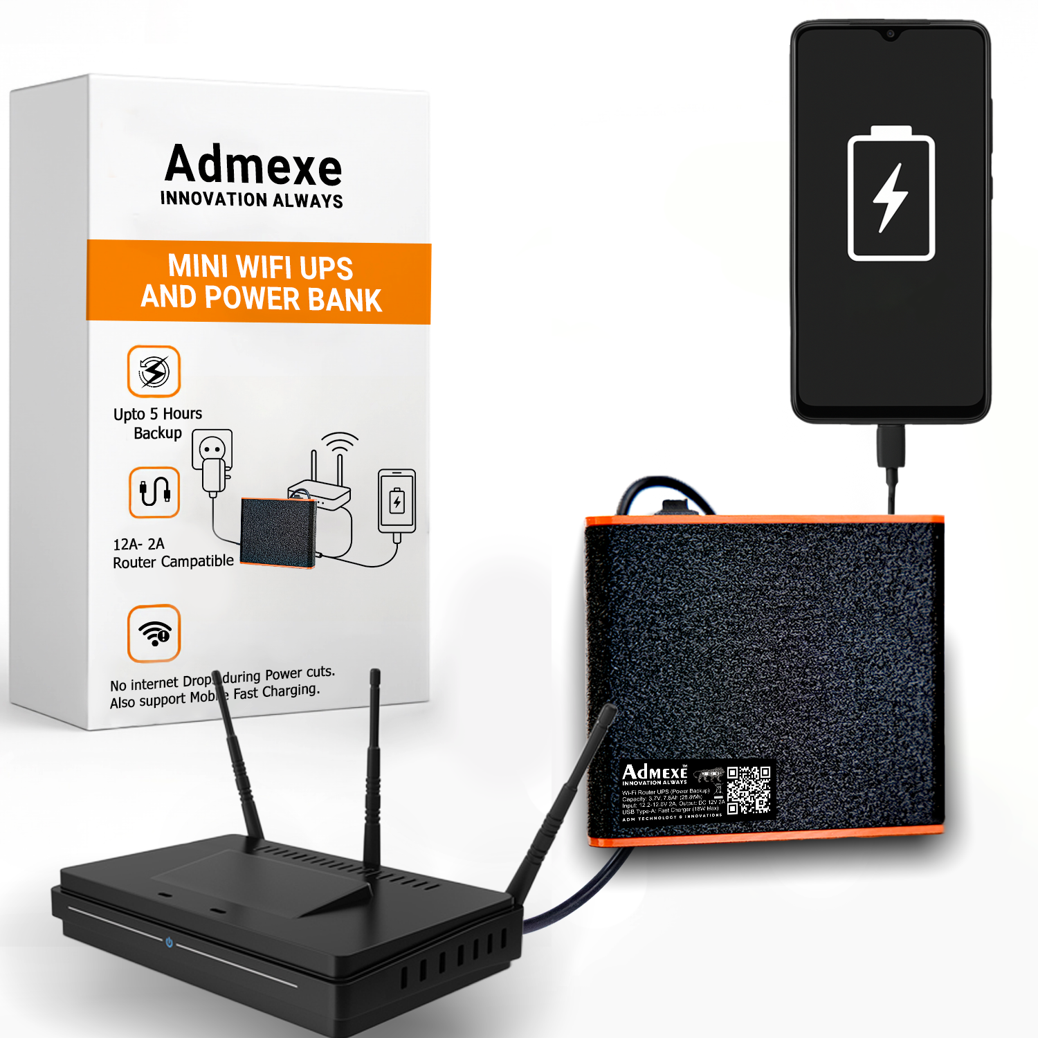 Admexe Mini UPS and Power Bank for 12V WiFi Router | Power Backup up t ...